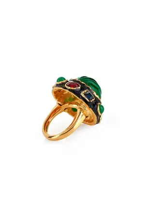 KENNETH JAY LANE Ribbed Emerald Center Button Ring