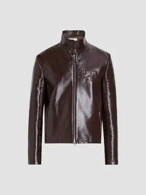 COURREGES Zipped Vinyl Biker Jacket - Chocolate
