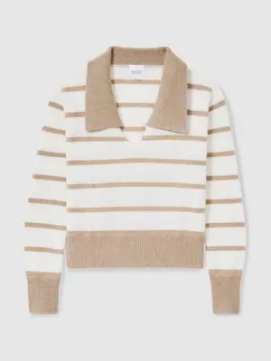 MADELEINE THOMPSON Heron Cashmere Striped Jumper - White/beige