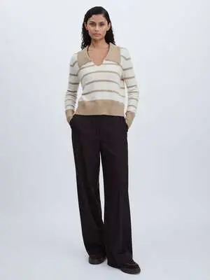 MADELEINE THOMPSON Heron Cashmere Striped Jumper - White/beige