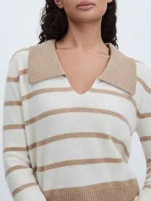 MADELEINE THOMPSON Heron Cashmere Striped Jumper - White/beige