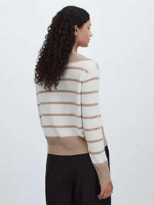 MADELEINE THOMPSON Heron Cashmere Striped Jumper - White/beige