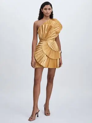 acler abbotsford mini dress Acler Abbotsford Pleated Metallic Mini Dress In Gold - 51% Off