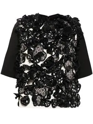 Biyan Floral Guipure Lace Blouse - Black - Ecru