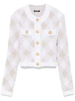 Balmain Gingham Tweed Jacket - White