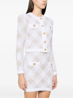 Balmain Gingham Tweed Jacket - White