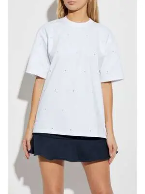 GANNI Crystal-embellished T-shirt - White