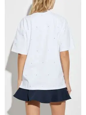 GANNI Crystal-embellished T-shirt - White