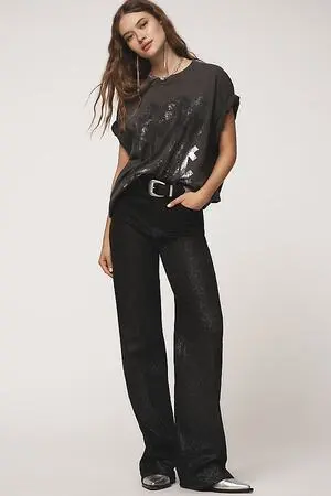 Paige Sasha Coated High-rise Wide-leg Jeans