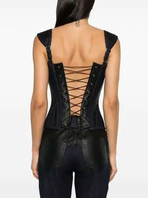 MITILIANE COUTURE Leather-inserts Denim Corset