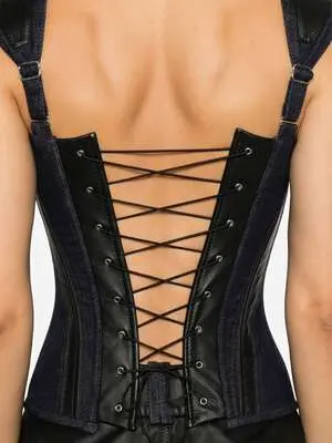 MITILIANE COUTURE Leather-inserts Denim Corset