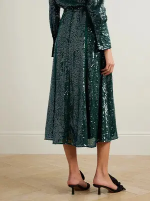 Erdem Embellished Sequined Chiffon Midi Skirt