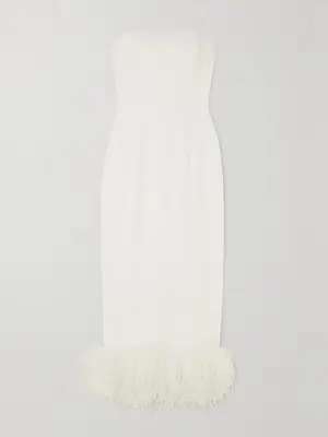 16Arlington Minelli Strapless Feather-trimmed Midi Dress - White