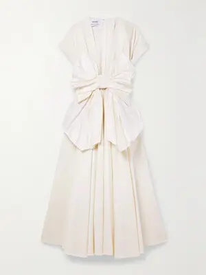 Christopher John Rogers Bow-detailed Cotton And Silk-blend Twill Midi Dress - White