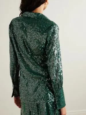 Erdem Sequined Chiffon Shirt - Green