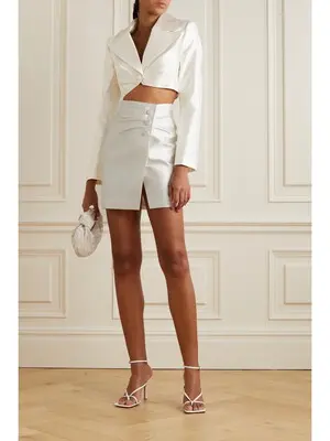 RASARIO Ruched Silk Mini Skirt