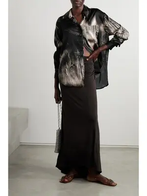 LOUISA BALLOU Oversized Printed Stretch-silk Shirt
