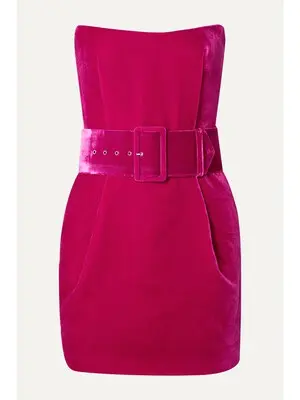 RASARIO Strapless Belted Velvet Mini Dress