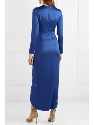 RASARIO Gathered Satin Midi Dress