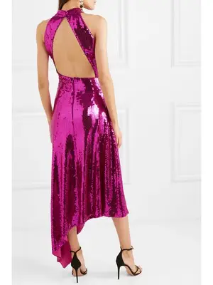 RASARIO Asymmetric Open-back Sequined Midi Dress