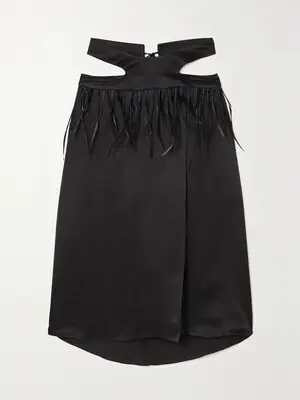 MAXIMILIAN Tasseled Hammered Silk-satin Skirt - Black