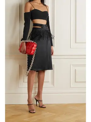MAXIMILIAN Tasseled Hammered Silk-satin Skirt