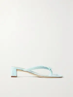 By Far Bibi Bow-embellished Croc-effect Leather Sandals