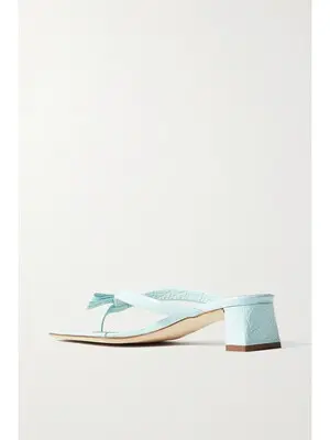 By Far Bibi Bow-embellished Croc-effect Leather Sandals