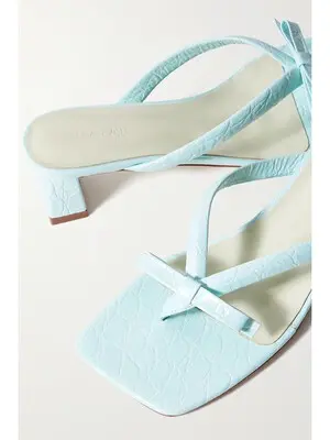 By Far Bibi Bow-embellished Croc-effect Leather Sandals