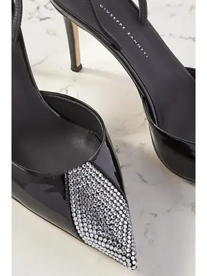 GIUSEPPE ZANOTTI Crystal-embellished Patent-leather Slingback Pumps