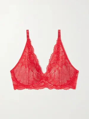 Calvin Klein Seductive Comfort Lace Underwired Plunge Bra - Red
