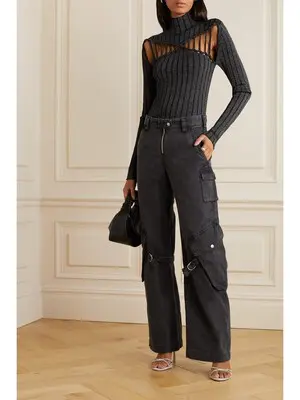 DION LEE Cutout Ribbed-knit Sweater