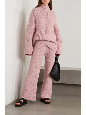 Nanushka Fina Cable-knit Wide-leg Pants