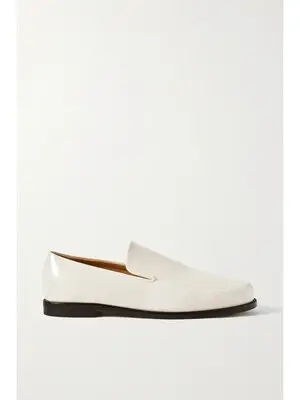 Khaite Alessio Glossed-leather Loafers - Neutrals