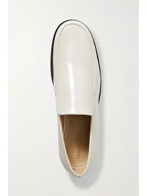 Khaite Alessio Glossed-leather Loafers - Neutrals
