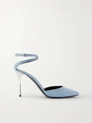 SERGIO ROSSI Area Crystal-embellished Denim Pumps