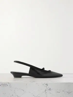 NEOUS Sabik Grosgrain-trimmed Glossed-leather Slingback Pumps