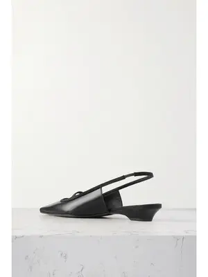 NEOUS Sabik Grosgrain-trimmed Glossed-leather Slingback Pumps