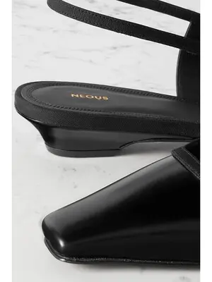 NEOUS Sabik Grosgrain-trimmed Glossed-leather Slingback Pumps
