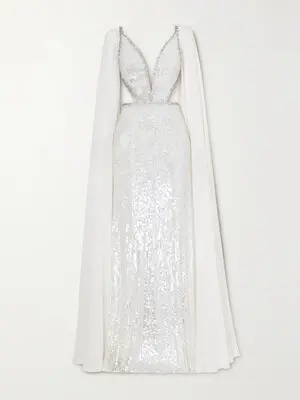 Jenny Packham Cape-effect Embellished Gown - White