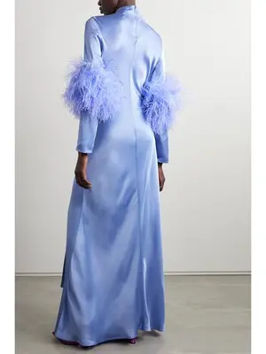 Lapointe Feather-trimmed Ruched Satin Gown