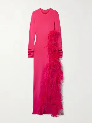 Lapointe Cutout Feather-trimmed Maxi Dress