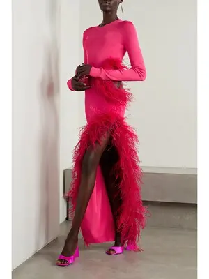 Lapointe Cutout Feather-trimmed Maxi Dress