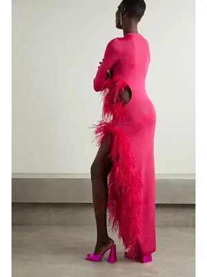 Lapointe Cutout Feather-trimmed Maxi Dress