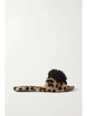 AQUAZZURA Foxy Leopard-print Goat Hair Slides With Pompom - Animal Print