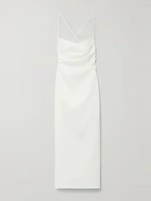 RASARIO Lace-up Duchesse-satin Midi Dress - White
