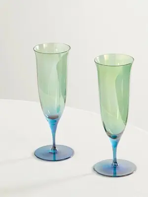 Luisa Beccaria Set Of Two Degradé Glass Champagne Flutes - Green