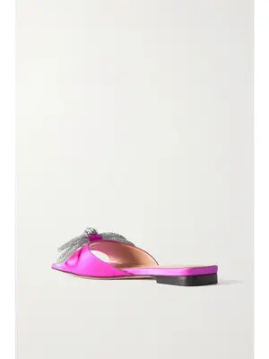 Mach & Mach Double Bow Crystal-embellished Satin Slides