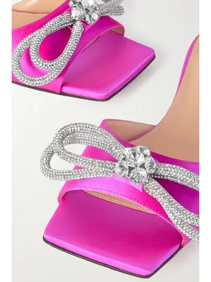 Mach & Mach Double Bow Crystal-embellished Satin Slides