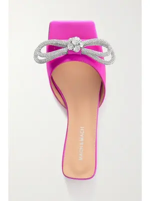 Mach & Mach Double Bow Crystal-embellished Satin Slides